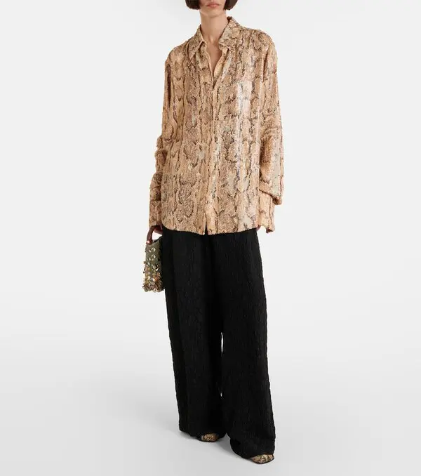 Dries Van Noten Sequined Snake-effect Shirt