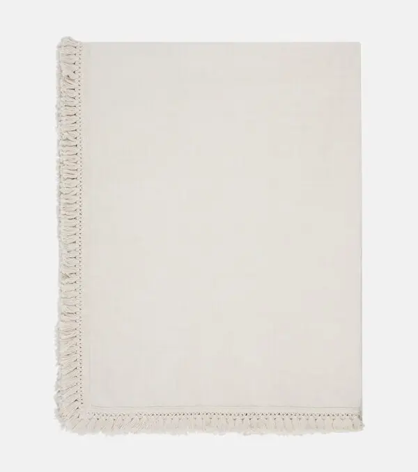 ONCE MILANO Large Fringed Linen Tablecloth - White