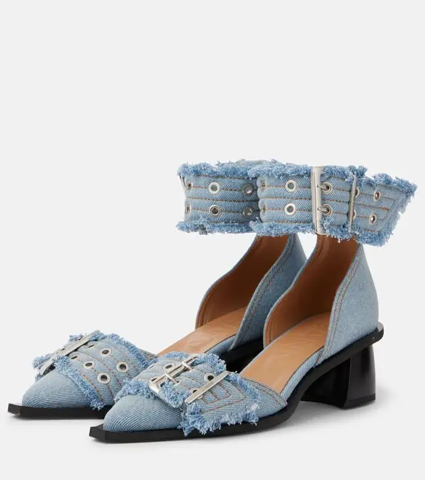 GANNI Buckled Denim Pumps