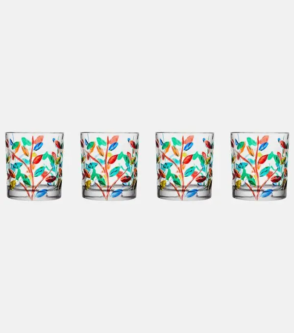 LES-OTTOMANS Floral Set Of 4 Crystal Tumblers - Multicoloured
