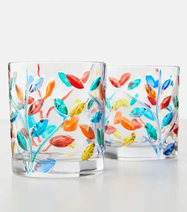 LES-OTTOMANS Floral Set Of 4 Crystal Tumblers