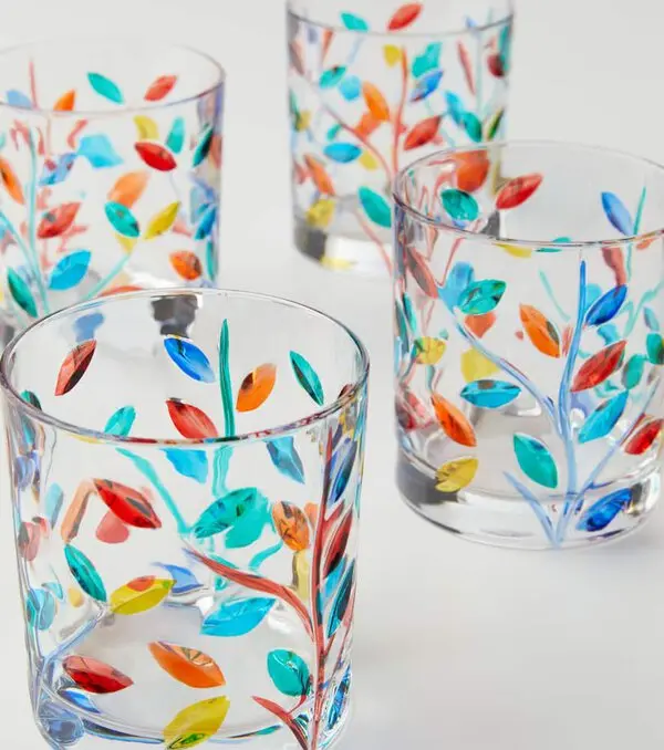 LES-OTTOMANS Floral Set Of 4 Crystal Tumblers