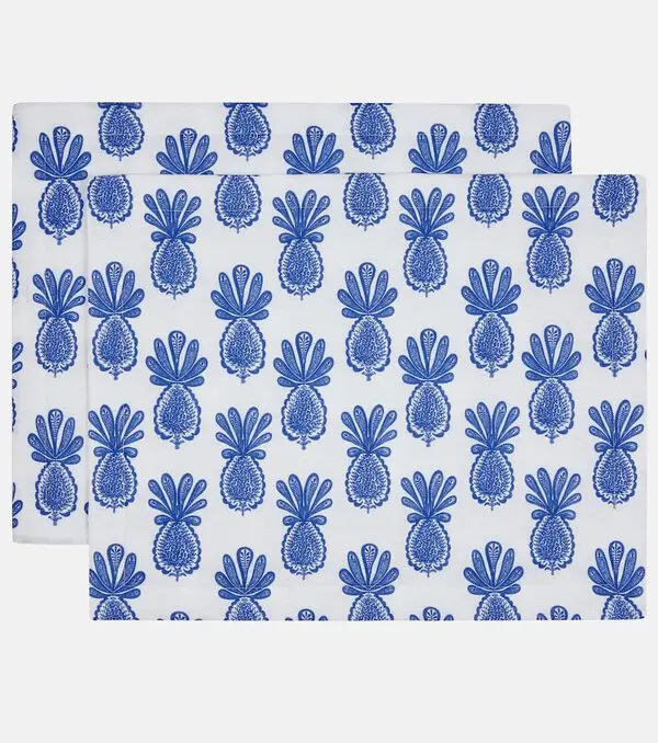 La DoubleJ Pineapple Blu Set Of Two Tablemats - Blue