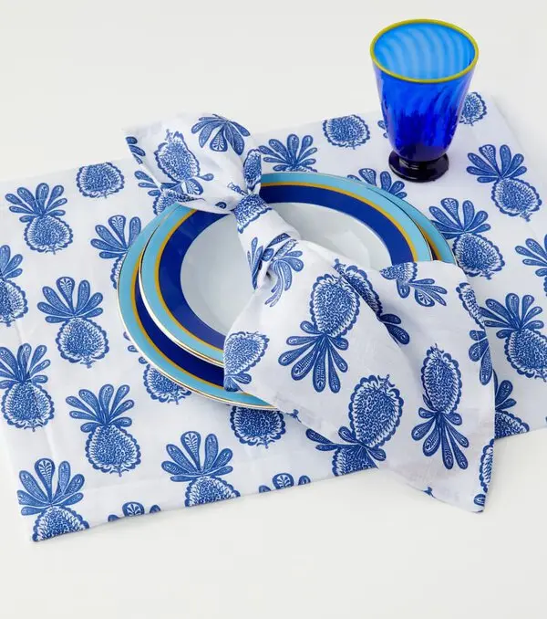 La DoubleJ Pineapple Blu Set Of Two Tablemats