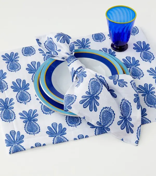 La DoubleJ Pineapple Blu Set Of Two Tablemats - Blue