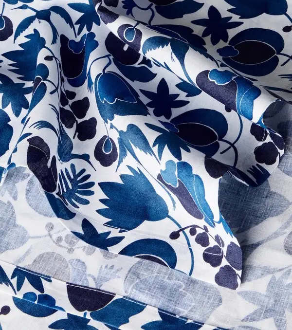 La DoubleJ Wildbird Blu Medium Linen Tablecloth - Multicoloured