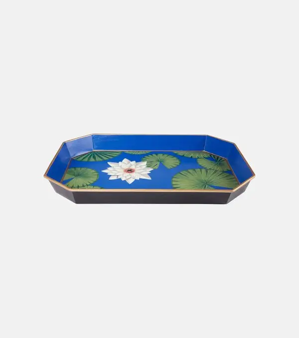 LES-OTTOMANS Flowers Painted Iron Tray - Multicoloured