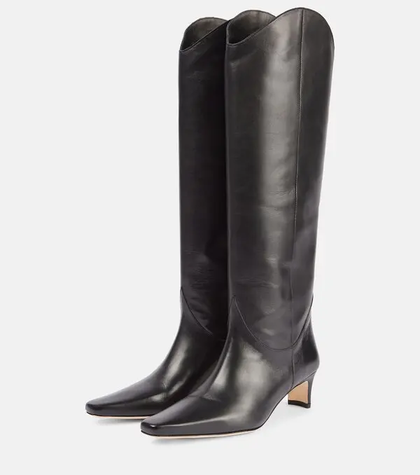 Staud Western Wally 55 Leather Cowboy Boots - Black