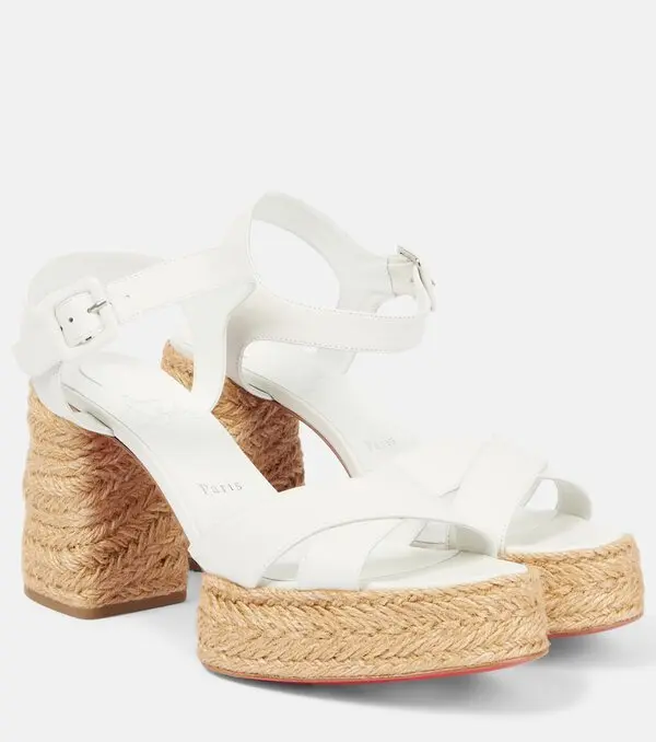 CHRISTIAN LOUBOUTIN Calakala 70 Leather Espadrille Platform Sandals - White