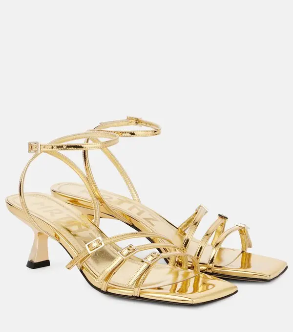 SOULIERS MARTINEZ Teresa 80 Metallic Leather Sandals - Gold