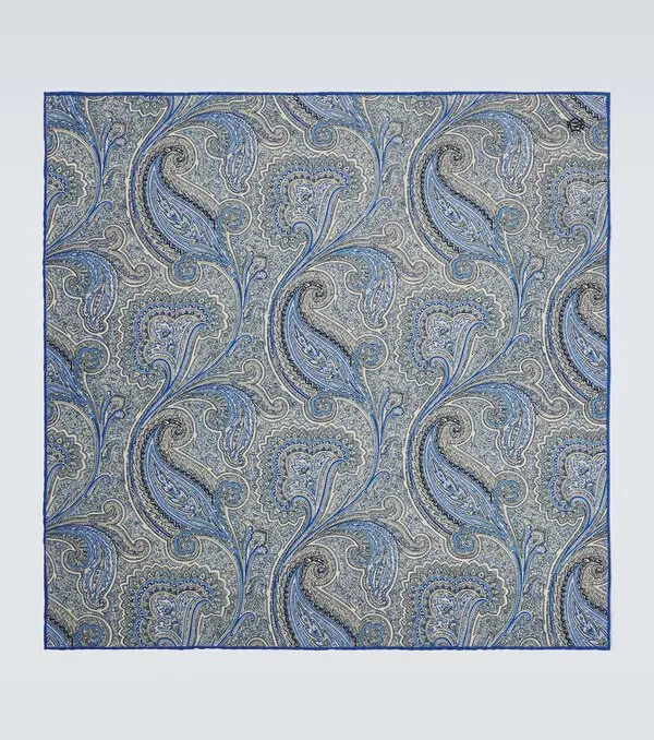 Dunhill Paisley Silk Pocket Square - Blue