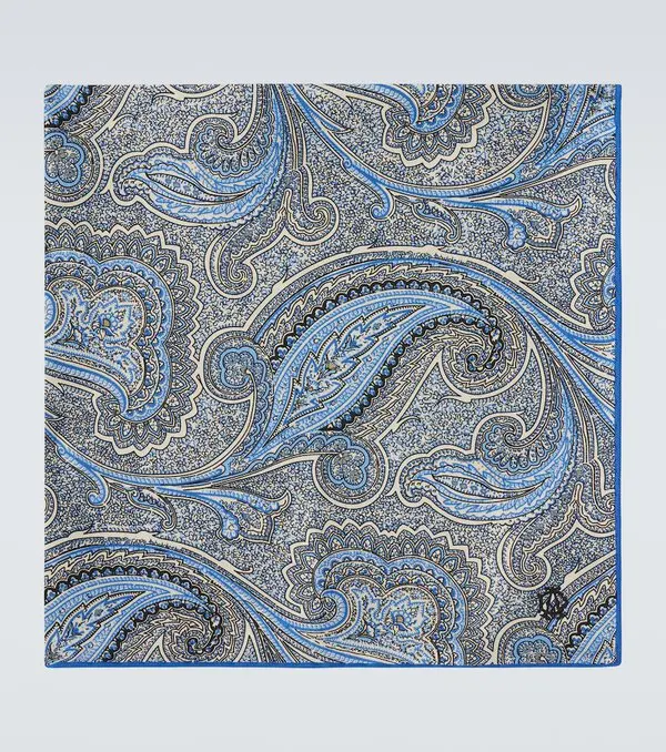 Dunhill Paisley Silk Pocket Square - Blue