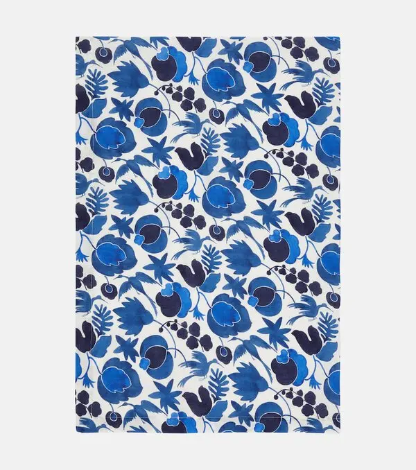 La DoubleJ Wildbird Blu Medium Linen Tablecloth - Multicoloured