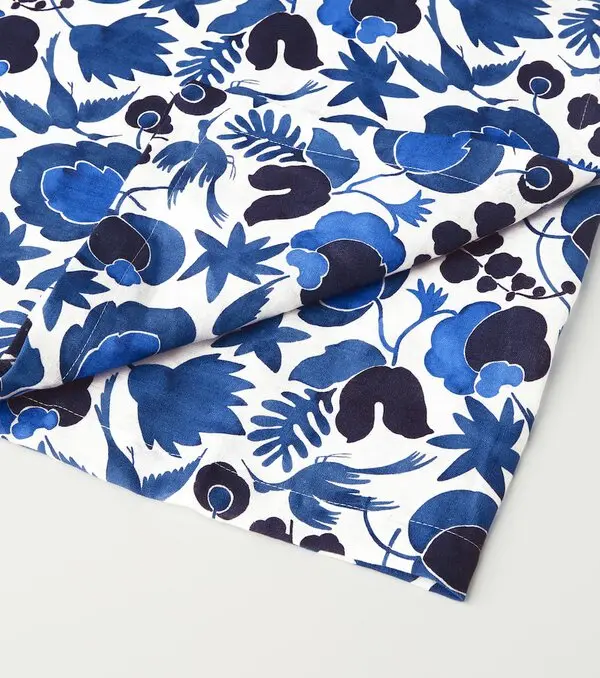 La DoubleJ Wildbird Blu Medium Linen Tablecloth - Multicoloured