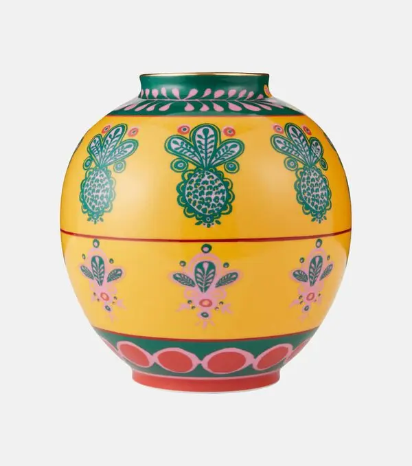 La DoubleJ Pineapple Giallo Medium Porcelain Vase - Multicoloured