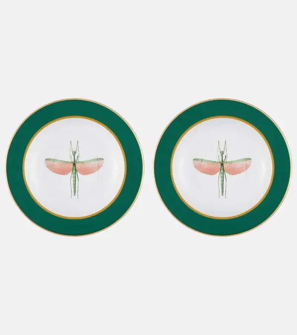 La DoubleJ Libellula Set Of 2 Porcelain Soup Plates - Green