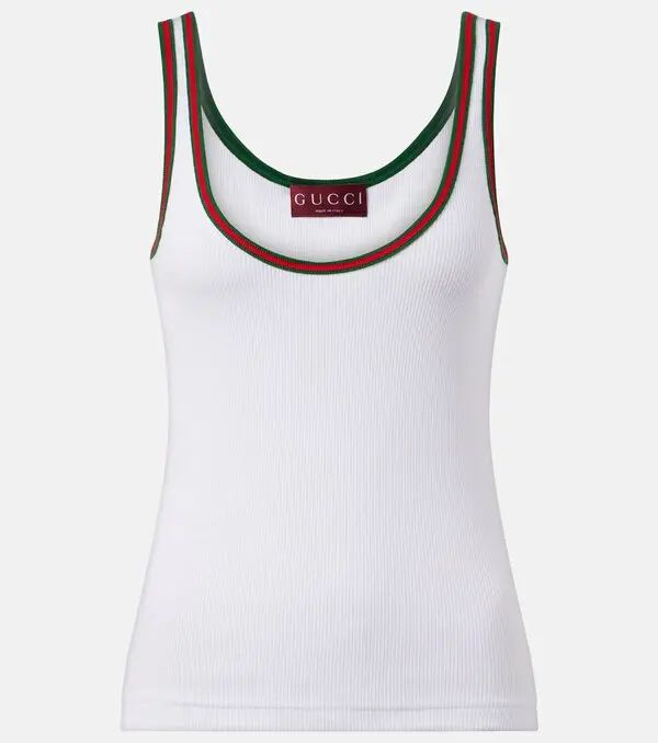 Gucci Ribbed-knit Cotton Tank Top - White