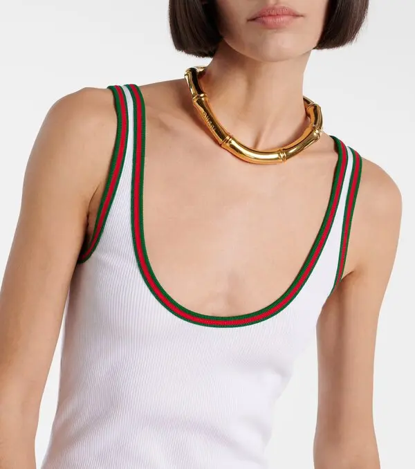 Gucci Ribbed-knit Cotton Tank Top - White