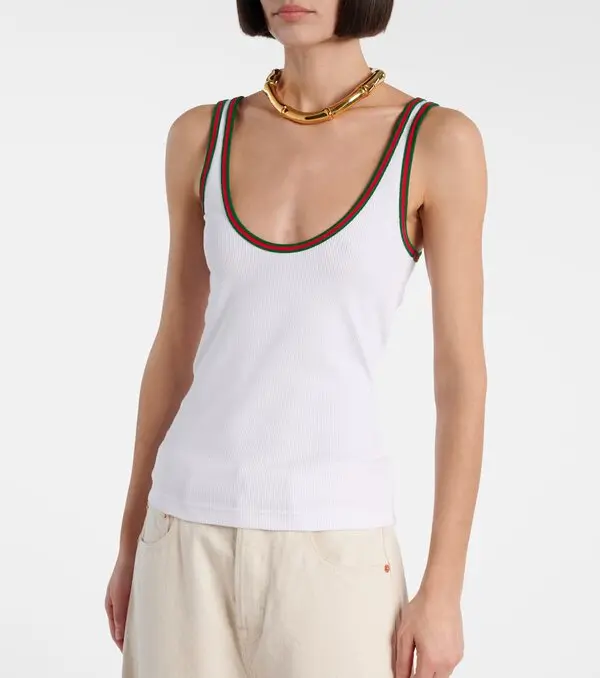 Gucci Ribbed-knit Cotton Tank Top - White