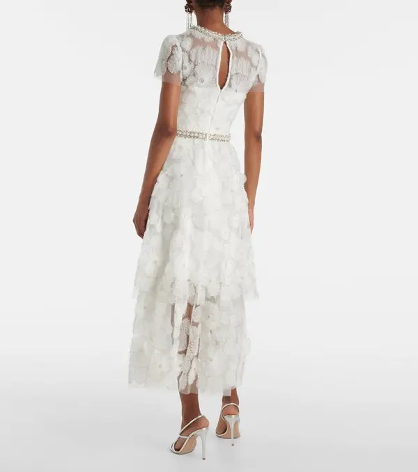 Self-Portrait Embellished Tulle Midi Dress In White - 30% Off | Editorialist