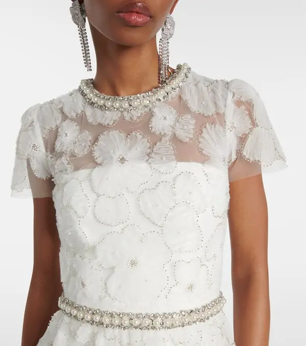 Self-Portrait Embellished Tulle Midi Dress In White - 30% Off | Editorialist