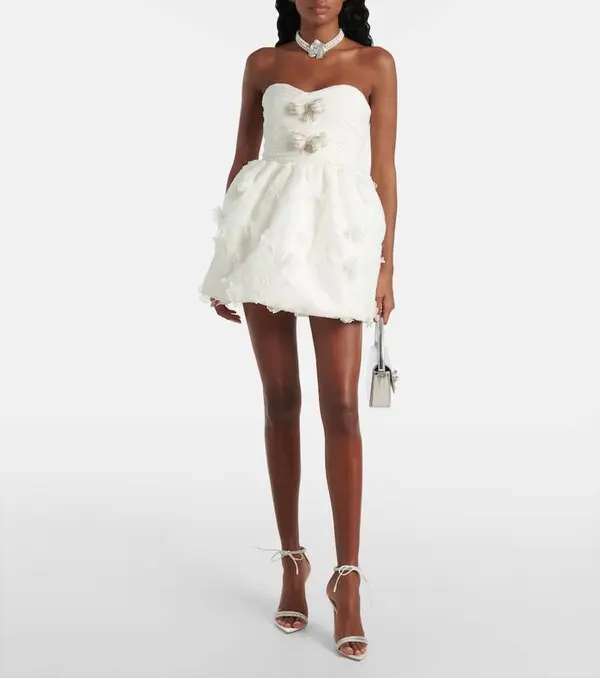 Self-Portrait ホワイトクロシェカラーミニドレス XS 新品 Buy SELF-PORTRAIT Bridal Pleated Organza And Lace Mini Dress