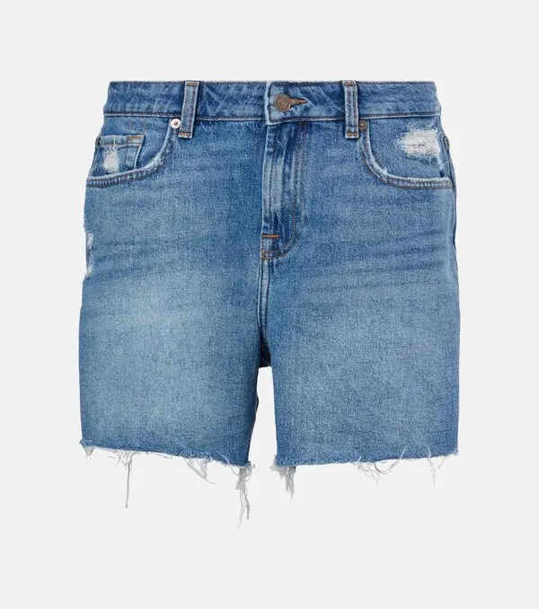 7 For All Mankind Distressed Denim Shorts - Blue