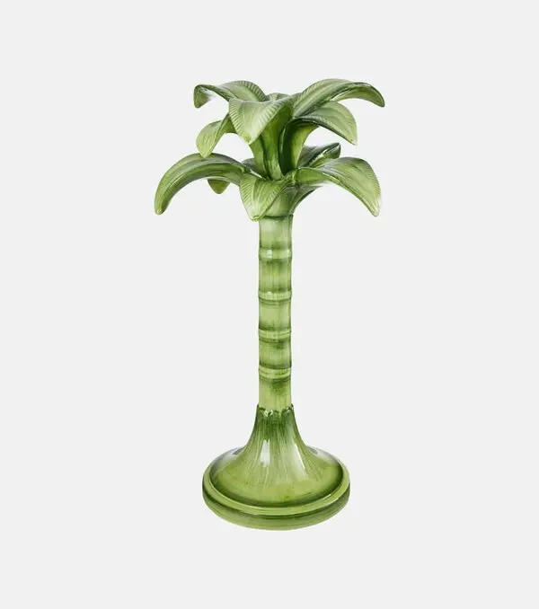 LES-OTTOMANS Palm Large Ceramic Candle Holder - Green