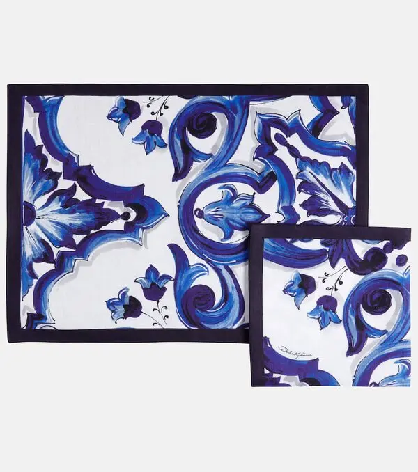 Dolce & Gabbana Blu Mediterraneo Linen Placemat And Napkin Set - Blue