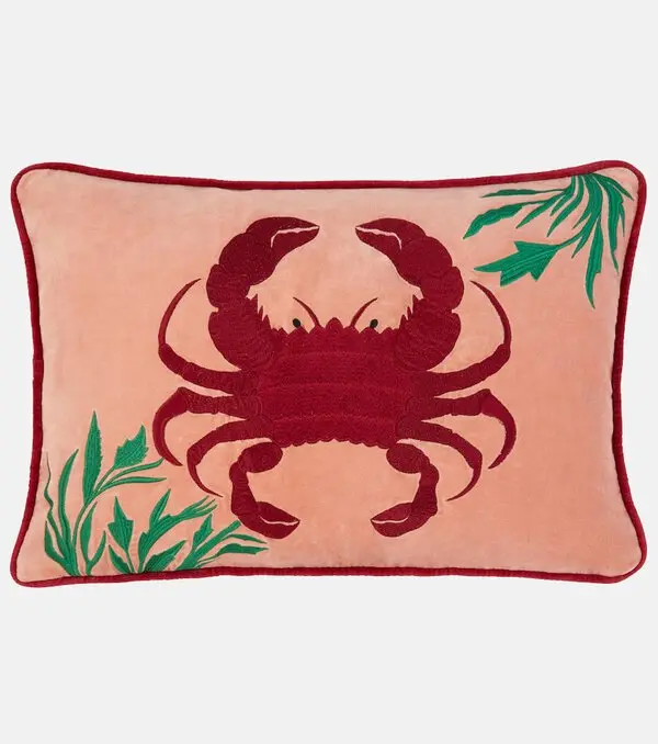 LES-OTTOMANS Crab Embroidered Velvet Cushion