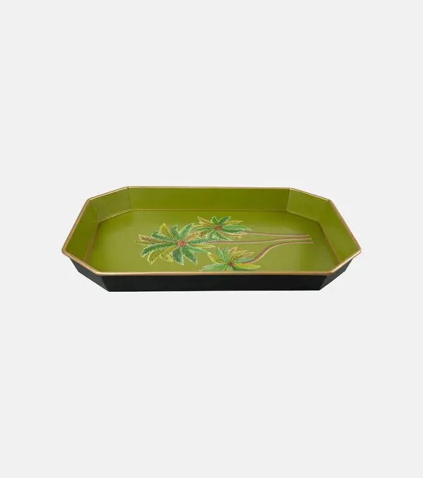 LES-OTTOMANS Palms Hand-painted Iron Tray - Multicoloured