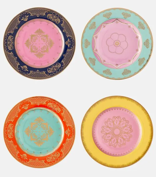 POLSPOTTEN Grandpa Set Of 4 Porcelain Side Plates - Multicoloured