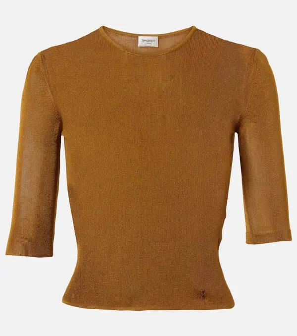 Saint Laurent Cassandre Knitted Top - Brown