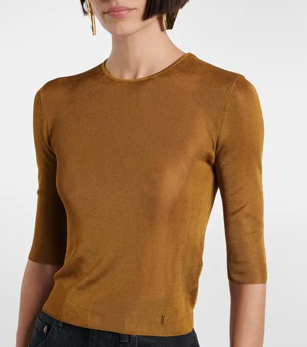 Saint Laurent Cassandre Knitted Top - Brown