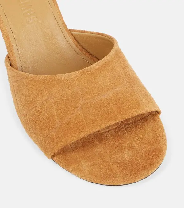 Jacquemus Cubisto 70 Croc-effect Suede Mules - Beige