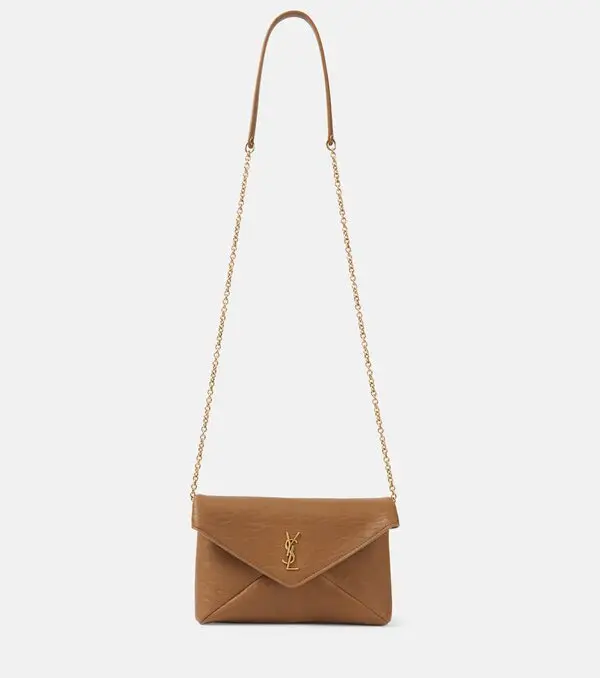 Saint Laurent Cassandre Leather Clutch - Brown