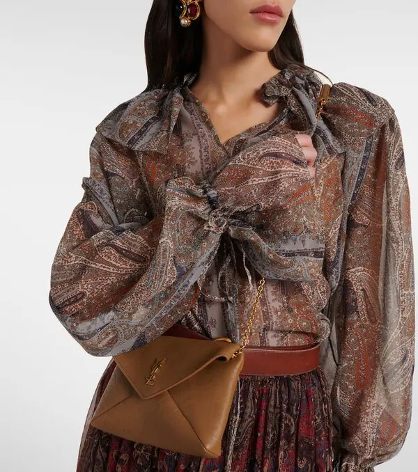 Saint Laurent Cassandre Leather Clutch - Brown