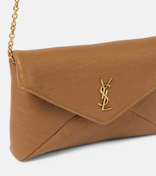 Saint Laurent Cassandre Leather Clutch - Brown