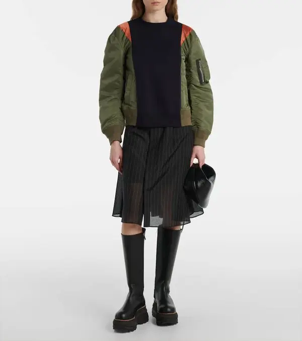 Sacai Cotton Jersey And Organza Mini Dress