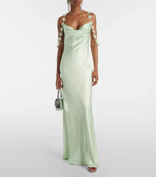 SELF-PORTRAIT Floral-appliqué Satin Gown