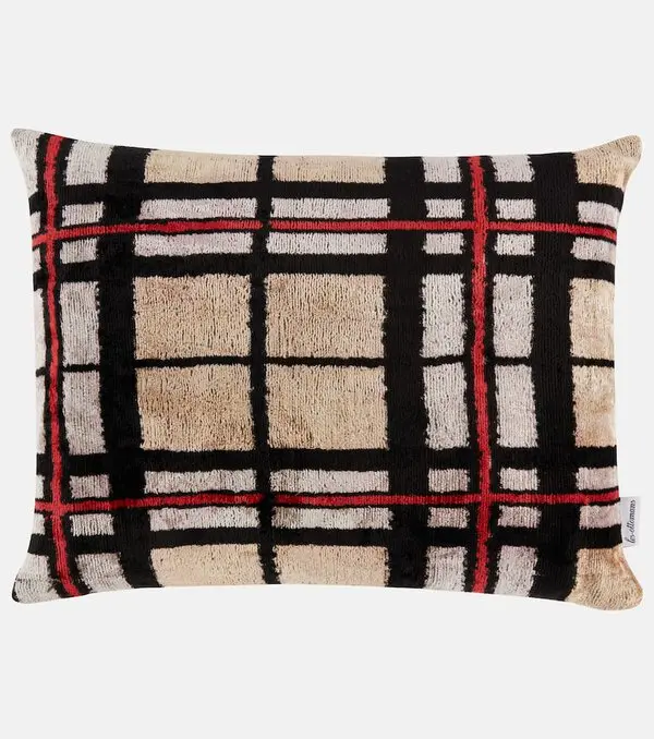 LES-OTTOMANS Checked Silk Velvet Cushion - Multicoloured