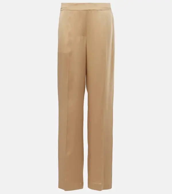 JOSEPH Tawa Silk Satin Straight Pants - Beige