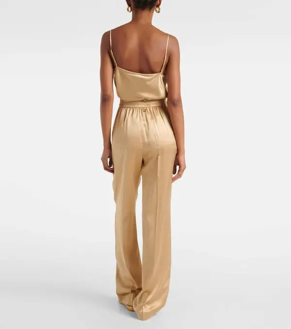 JOSEPH Tawa Silk Satin Straight Pants - Beige