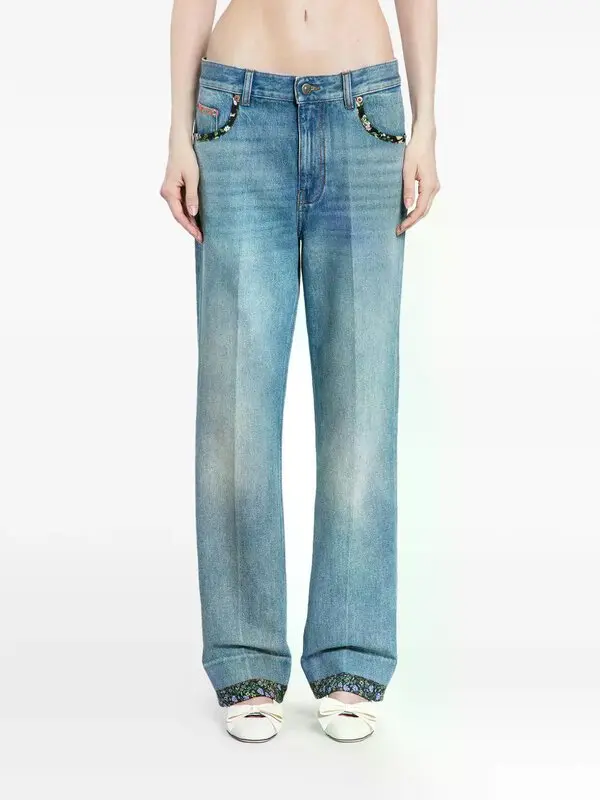 Valentino Garavani Floral-trim Jeans - Blue