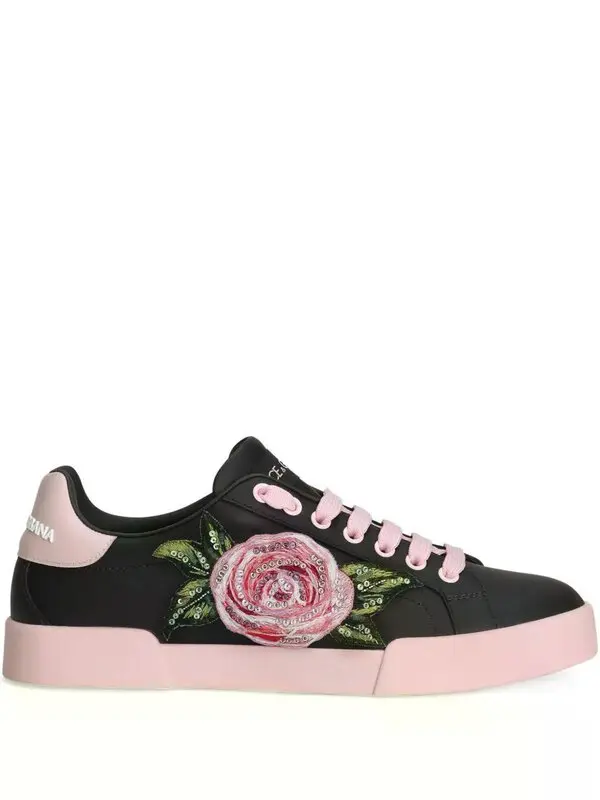 Dolce & Gabbana Floral-print Sneakers - Black