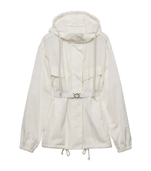 Prada Cotton-blend Hooded Belted Jacket - Neutral