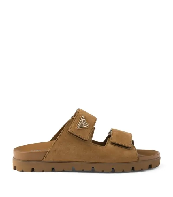 Prada Suede Triangle Sandals - Brown