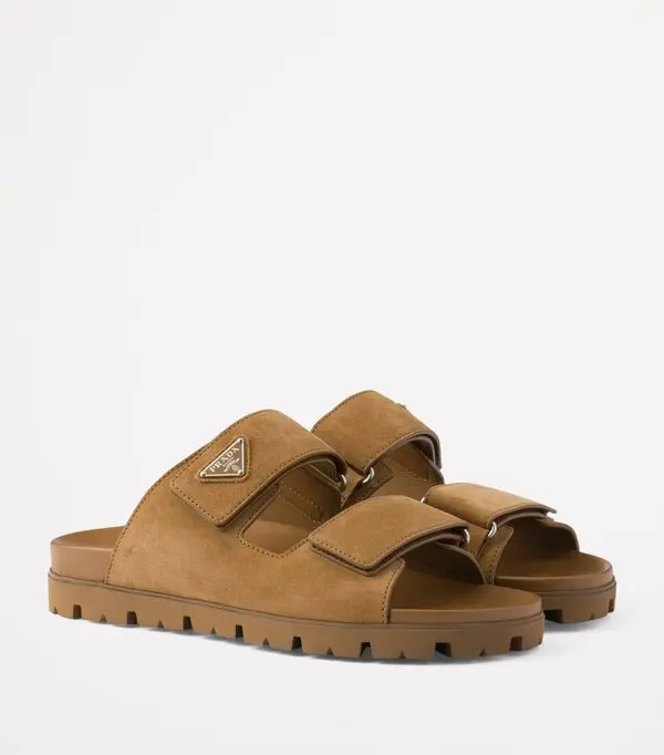 Prada Suede Triangle Sandals - Brown