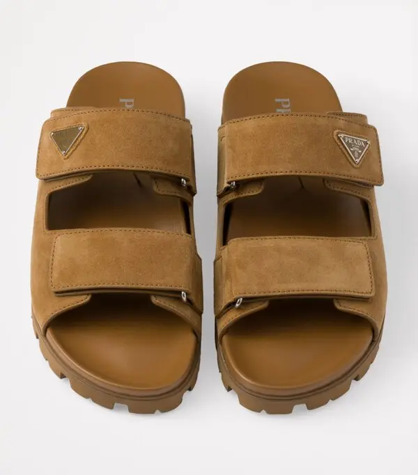 Prada Suede Triangle Sandals - Brown