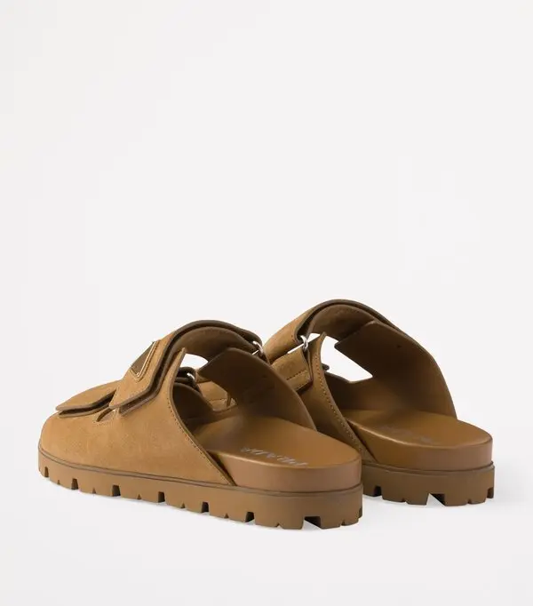 Prada Suede Triangle Sandals - Brown